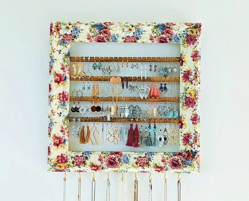 Floral Hanging Jewelry Display/ Framed Jewelry Organizer/ Wall - Etsy