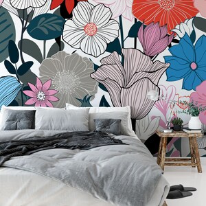 Flower Wallpaper. Floral Self-adhesive Removable Wallpaper. Floral ...