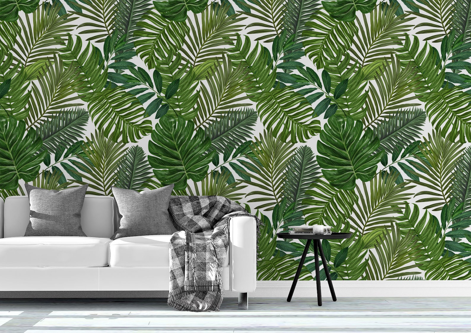 Tropical Removable Wallpaper. Palm Leaves Wallpaper. Modern | Etsy