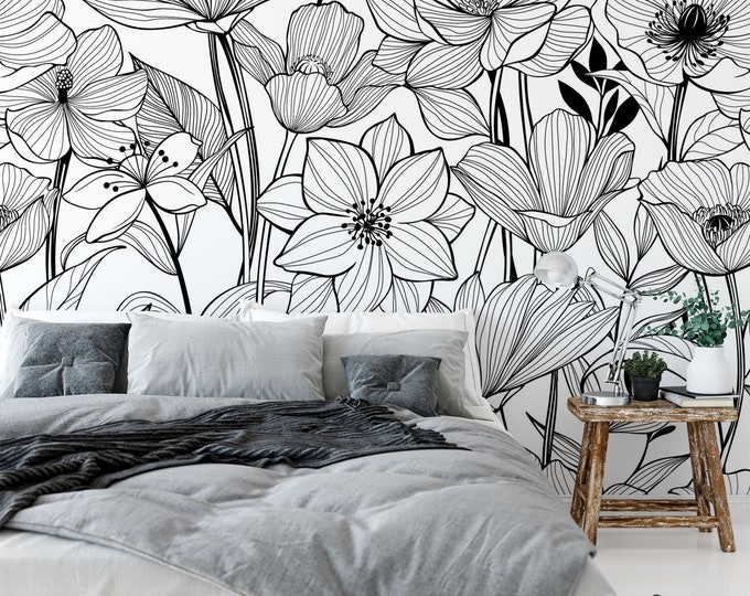 Flower Wallpaper. Self-adhesive Removable Wallpaper. Floral - Etsy