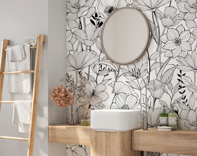 Flower Wallpaper. Self-adhesive Removable Wallpaper. Floral - Etsy