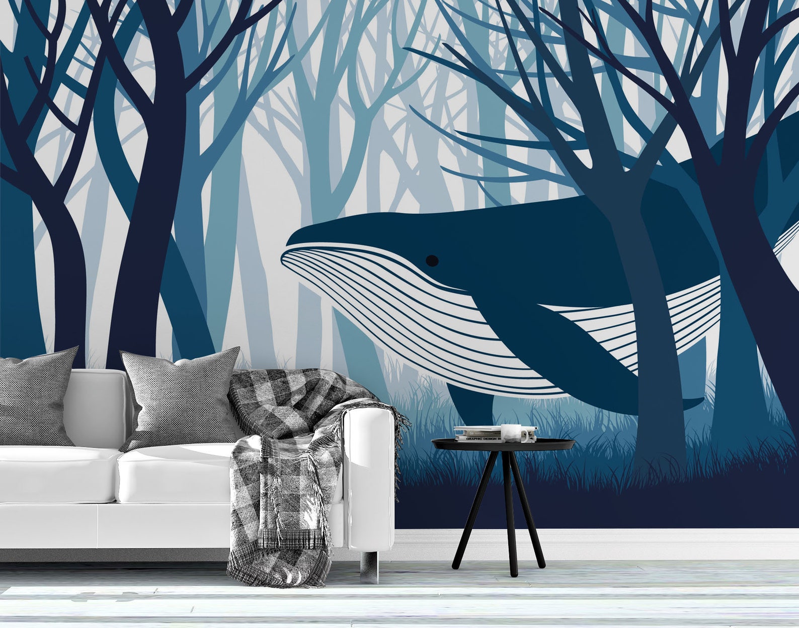 Woodland Mural. Whale Mural. Self-adhesive Removable - Etsy