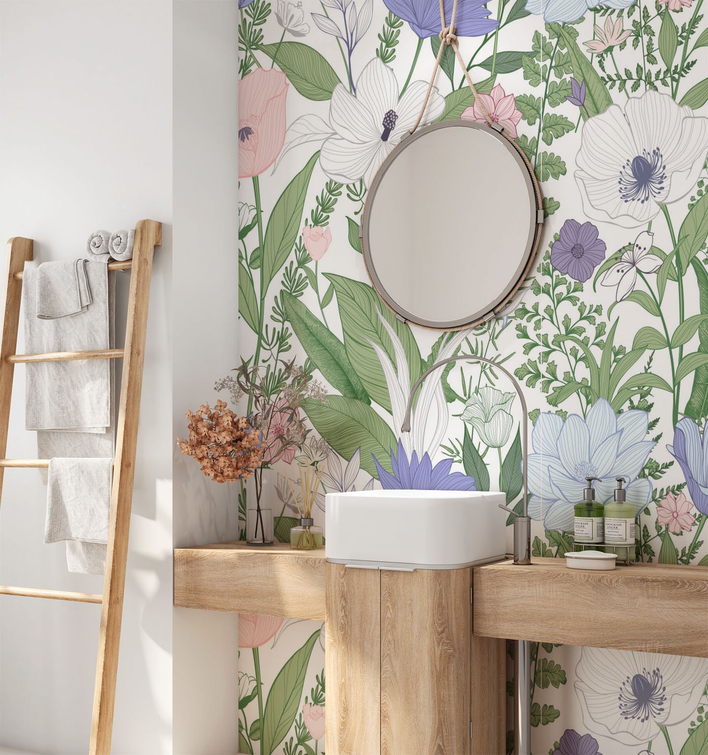 Flower Wallpaper. Self-adhesive Removable Wallpaper. Floral | Etsy