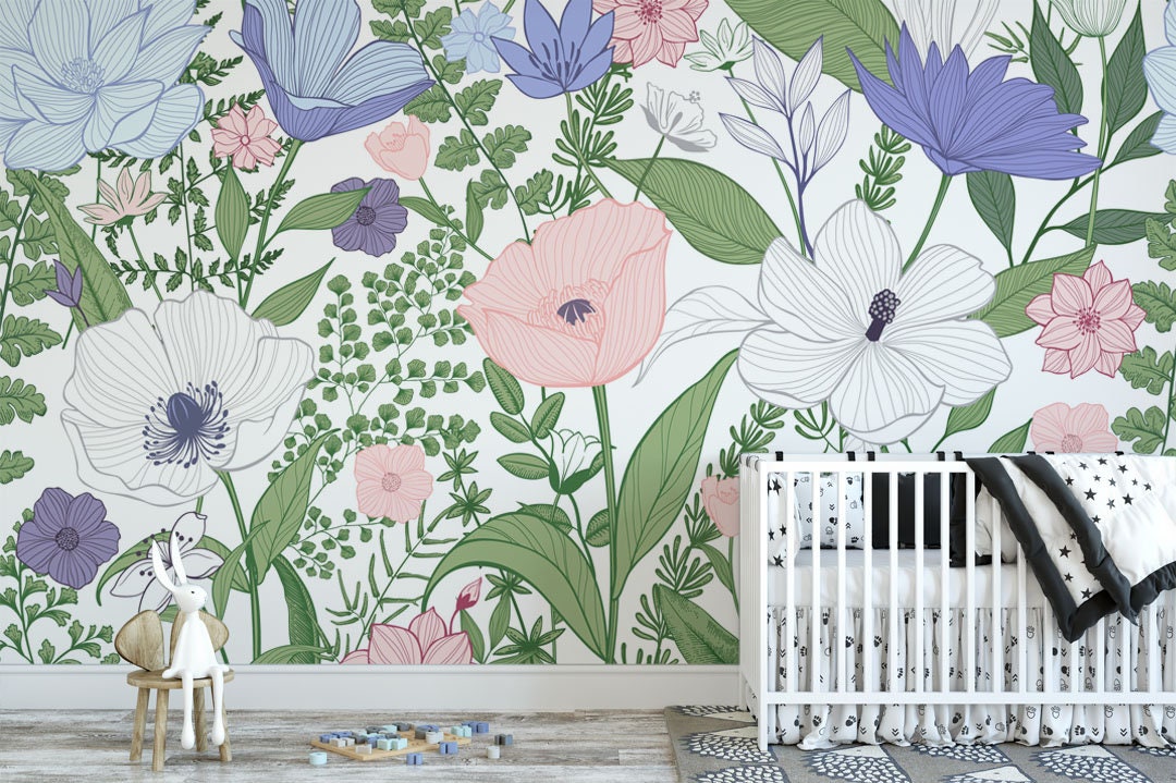 Flower Wallpaper. Self-adhesive Removable Wallpaper. Floral | Etsy