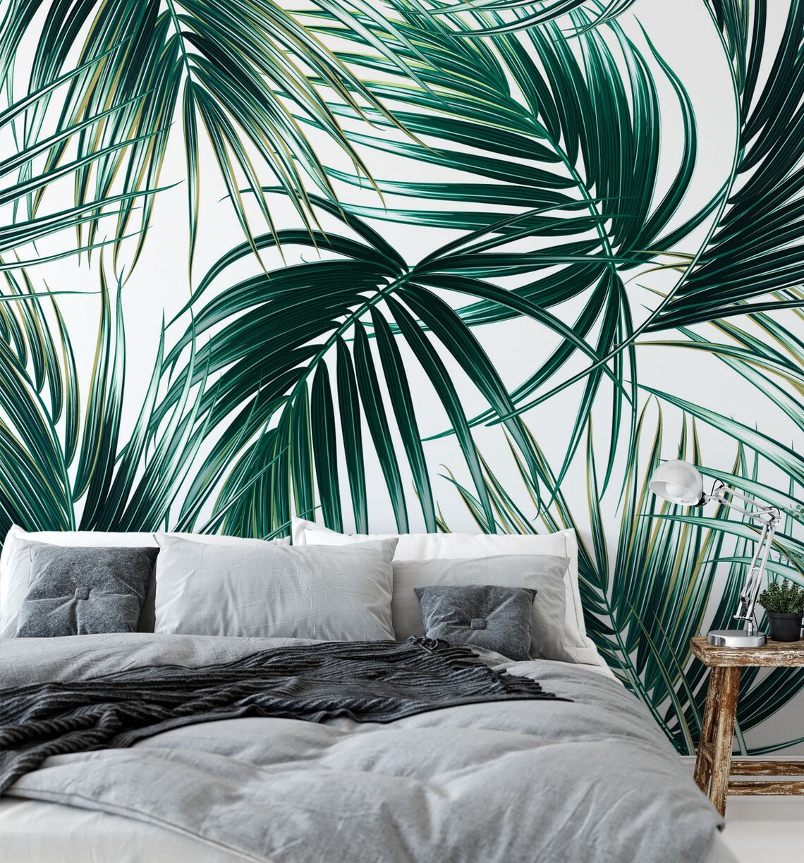Tropical Removable Wallpaper. Palm Leaves Wallpaper. Modern - Etsy