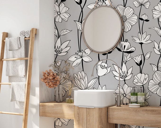 Flower Wallpaper. Self-adhesive Removable Wallpaper. Floral - Etsy