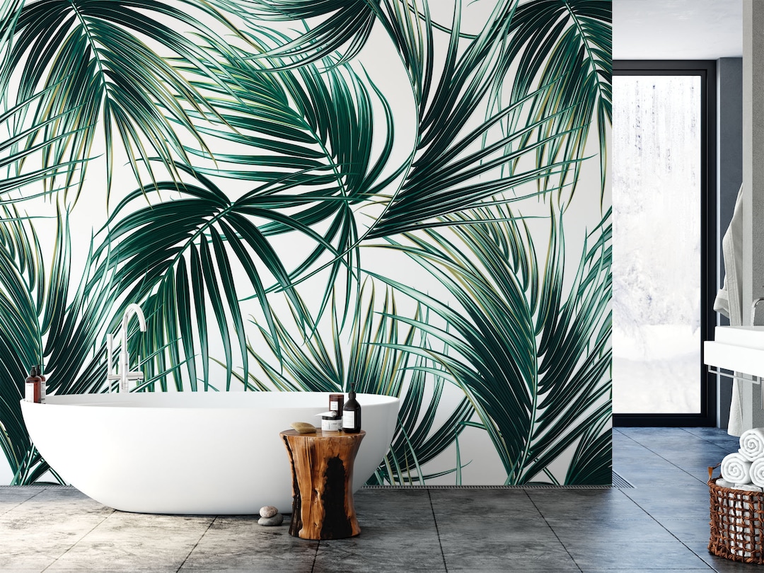 Tropical Removable Wallpaper. Palm Leaves Wallpaper. Modern Wallpaper ...