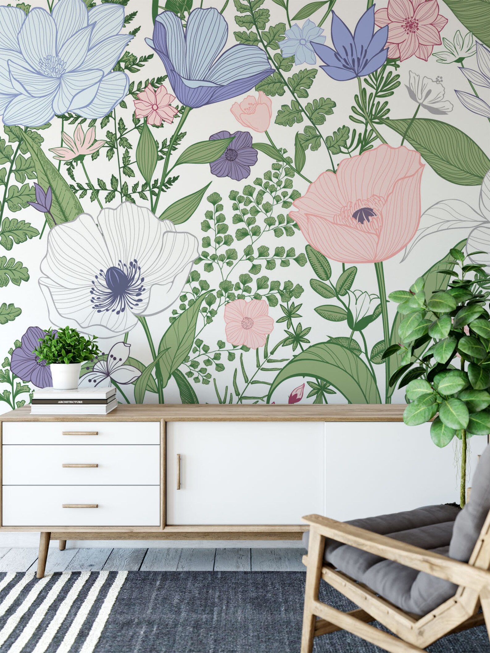 Flower Wallpaper. Self-adhesive Removable Wallpaper. Floral - Etsy