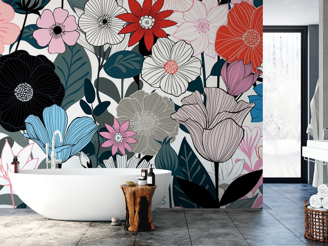 Flower Wallpaper. Floral Self-adhesive Removable Wallpaper. Floral ...
