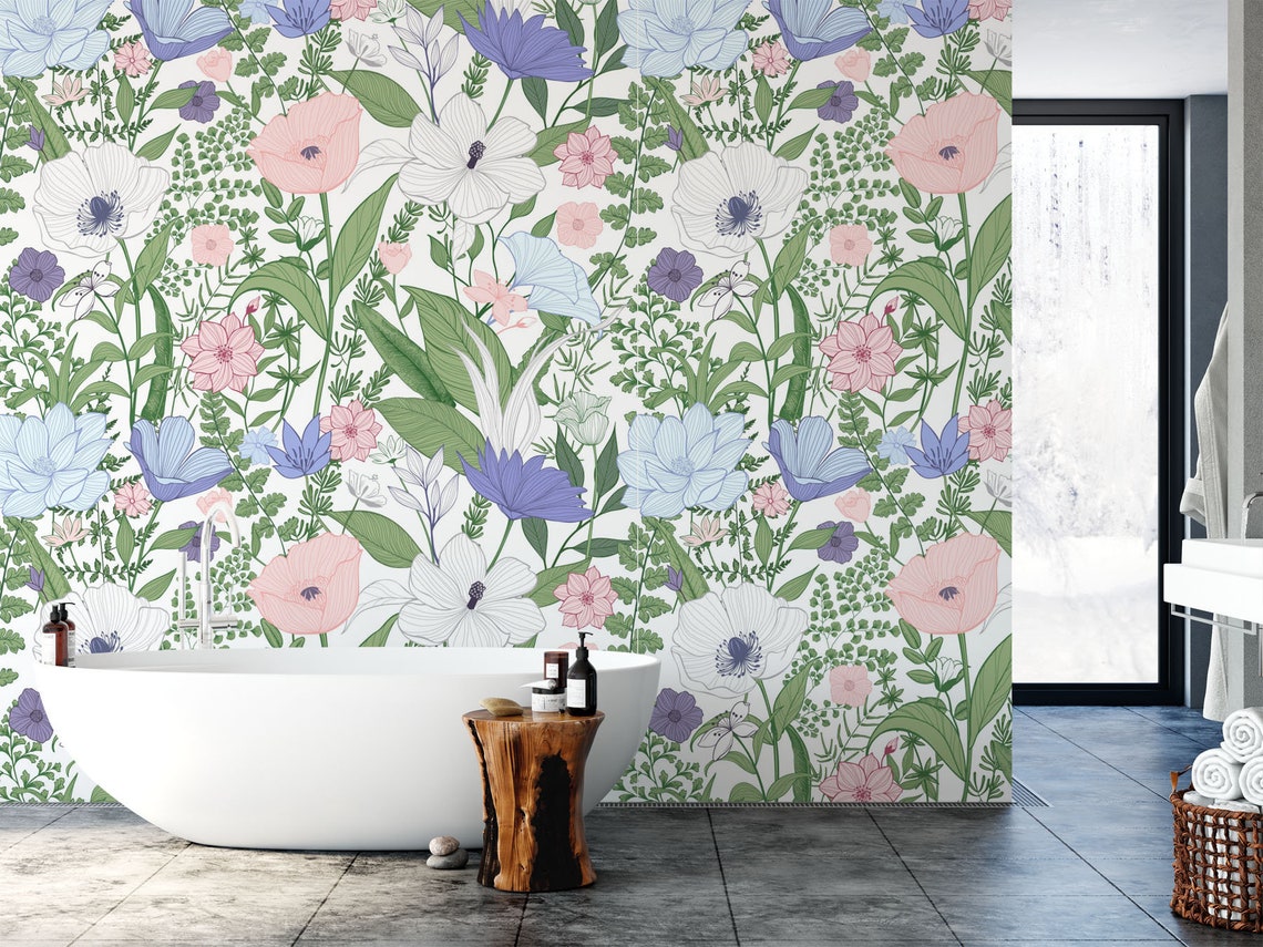 Flower Wallpaper. Self-adhesive Removable Wallpaper. Floral | Etsy