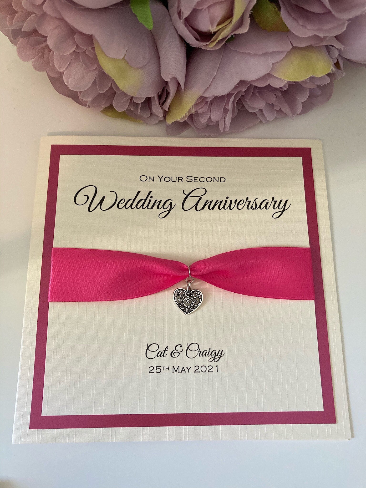 Luxury Wedding Anniversary Card With Heart Charm, Personalised and in a ...