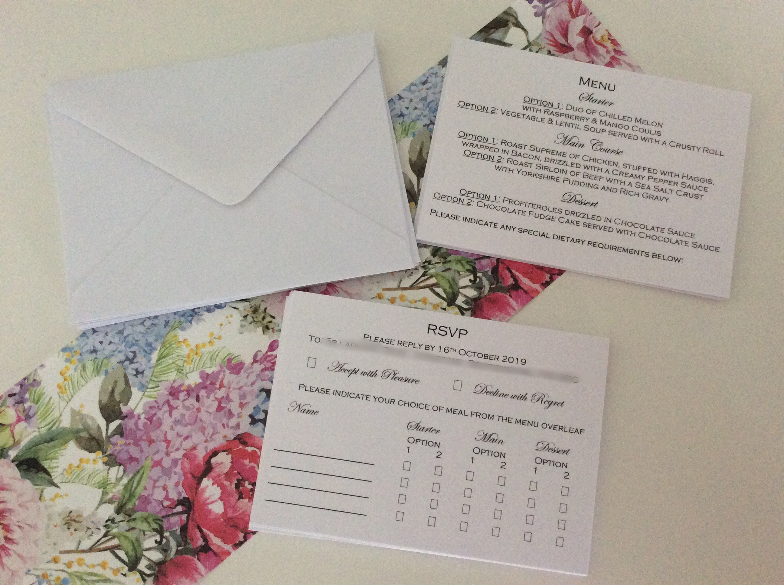 RSVP Cards for Wedding With Menu Choices Fully Personalised Including ...