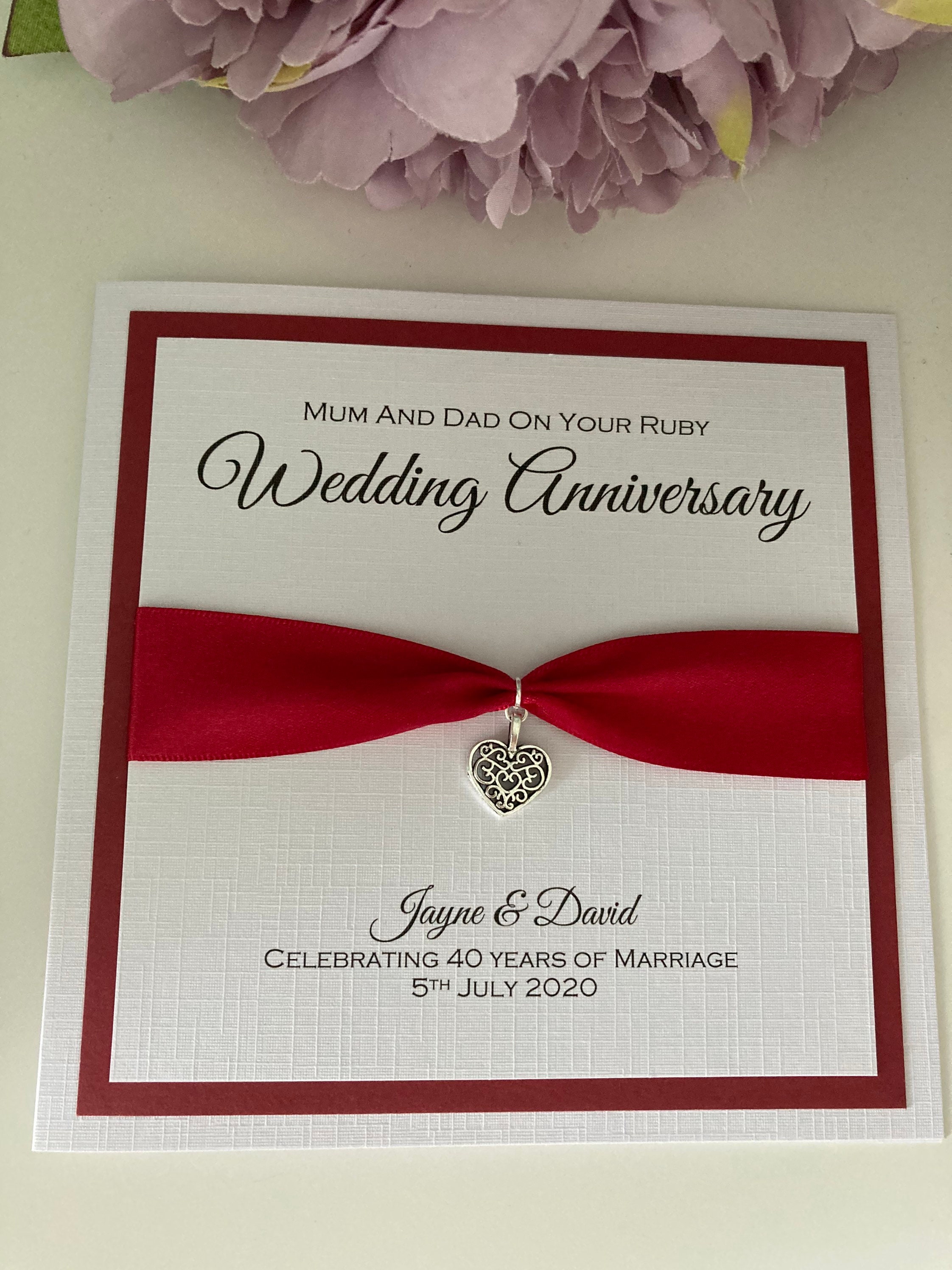 Luxury Wedding Anniversary Card With Heart Charm, Personalised and in a ...