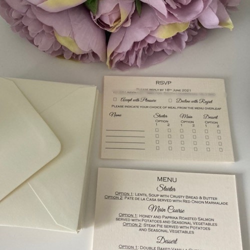 RSVP Cards for Wedding With Menu Choices Fully Personalised - Etsy UK