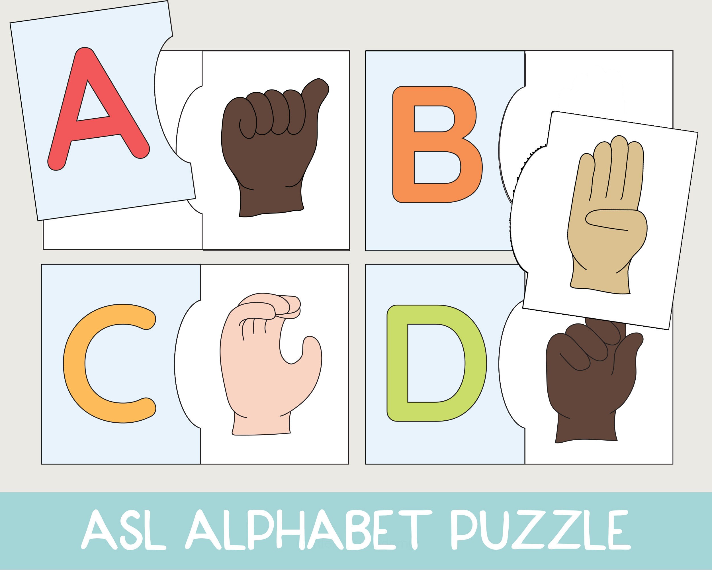 ASL Alphabet Puzzle, Sign Language Alphabet, ASL Print, Signing ...