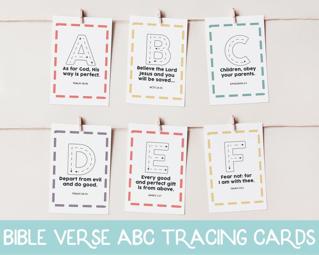 Bible ABC Cards, Alphabet Tracing Cards, Bible Memory Cards for Kids ...