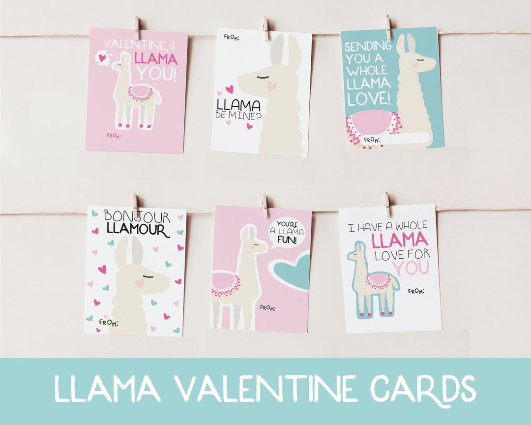 Llama Valentine Cards, Printable Valentine Cards, Llama Valentine, Kids ...