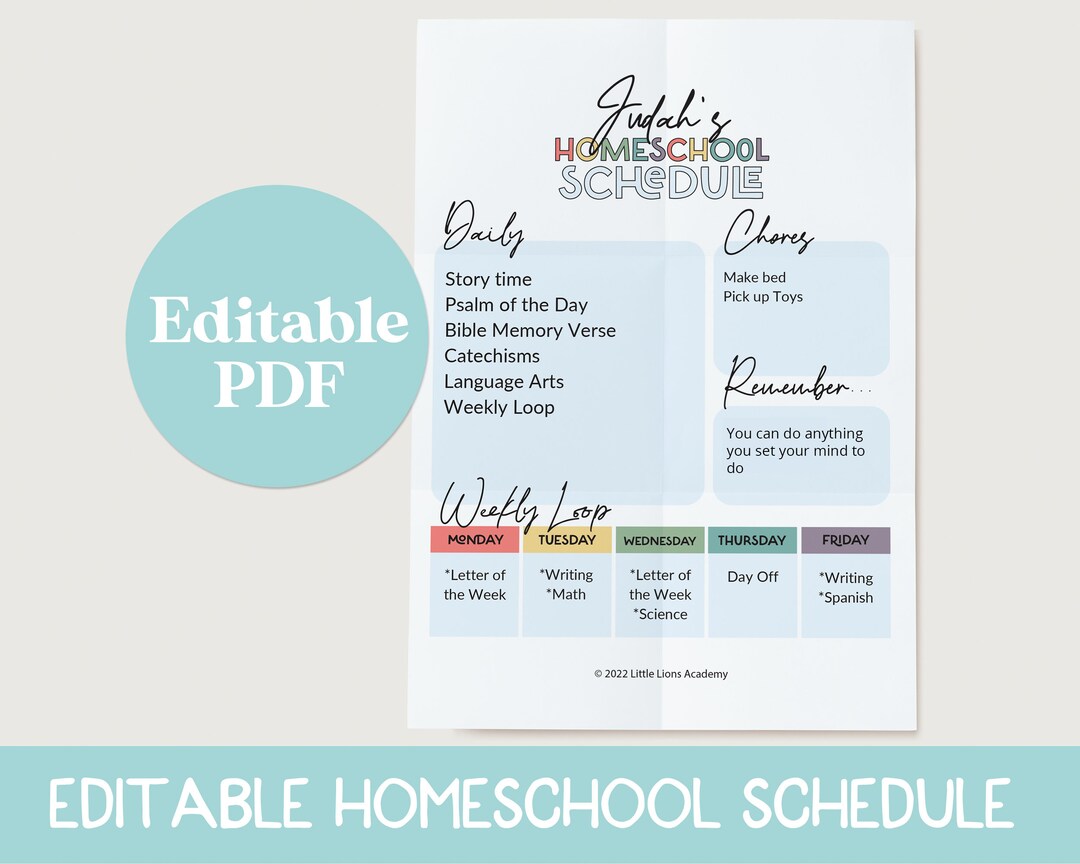 Homeschool Schedule Template, Editable Homeschool Planner, Homeschool ...