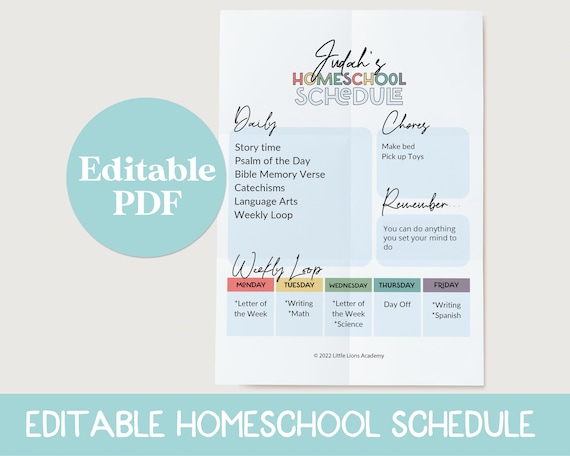 Homeschool Schedule Template Editable Homeschool Planner - Etsy