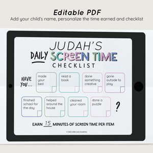 Editable Screen Time Checklist, Screen Time Chore Chart, Chore Chart ...