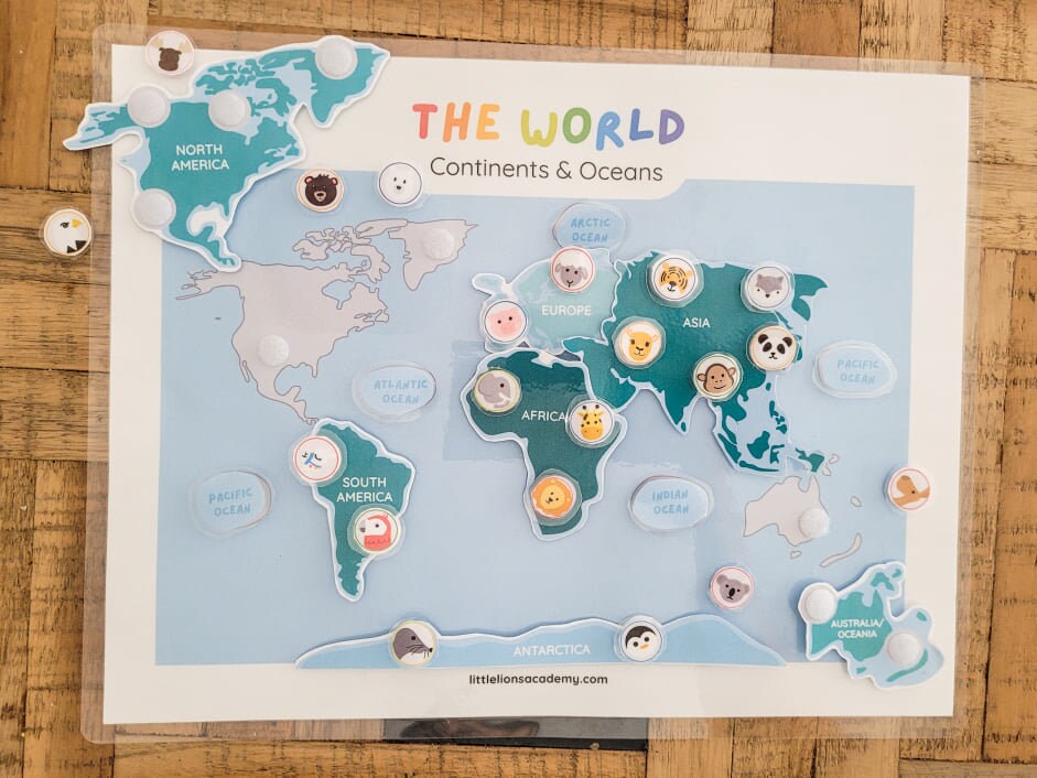 Continents Matching Game, World Map Puzzle for Kids, Continents Animals ...