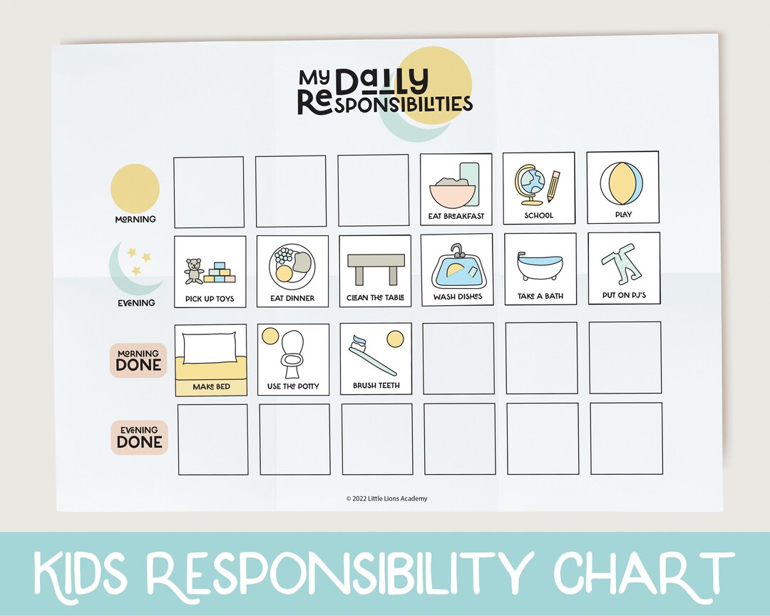Kids Responsibility Chart, Daily Routine Chart, Daily Routine for ...