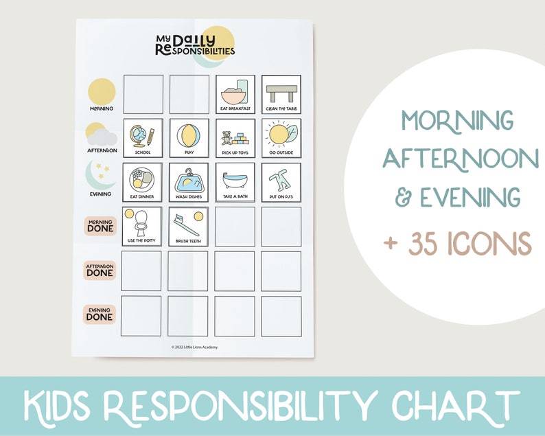 Kids Responsibility Chart, Daily Routine Chart, Daily Routine for ...
