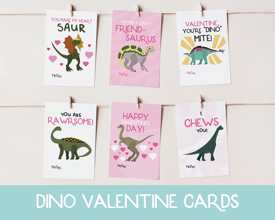 Dinosaur Valentine Cards, Printable Valentine Cards, Dino Valentine ...