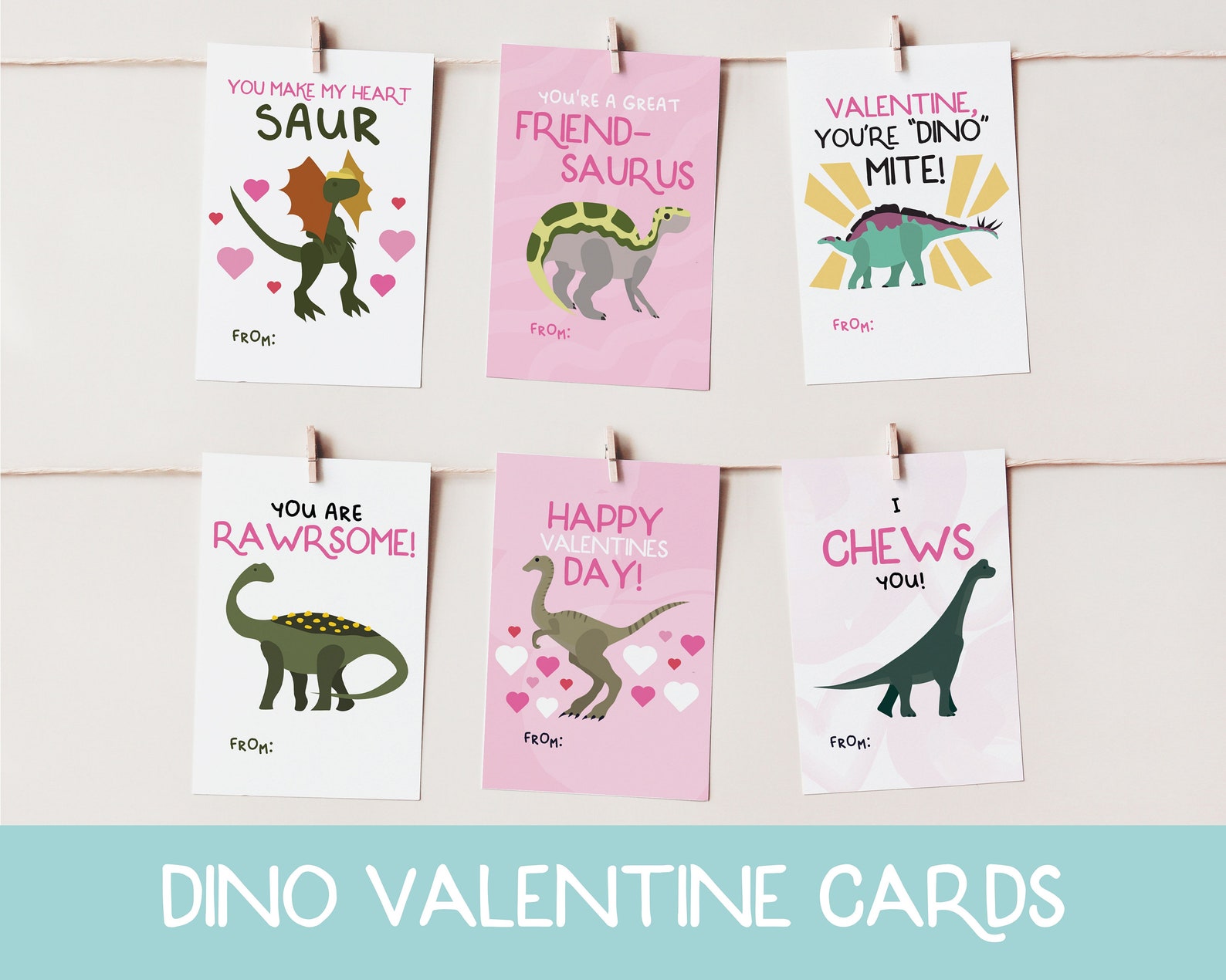 Dinosaur Valentine Cards, Printable Valentine Cards, Dino Valentine ...