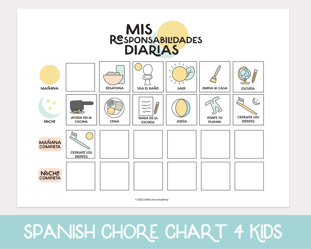Spanish Chore Chart, Kids Responsibility Chart, Daily Routine Chart ...
