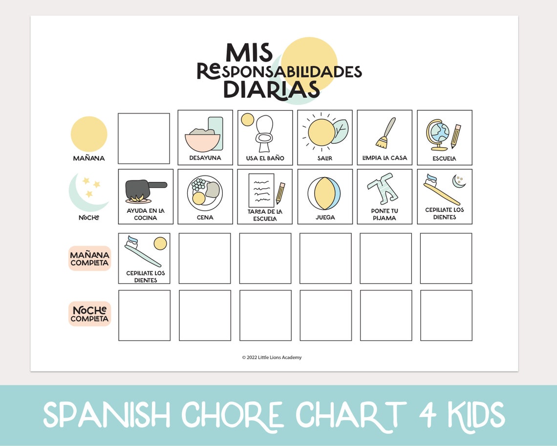 Spanish Chore Chart Kids Responsibility Chart Daily Routine - Etsy México