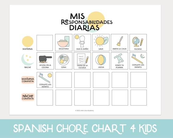Spanish Chore Chart Kids Responsibility Chart Daily Routine | Etsy