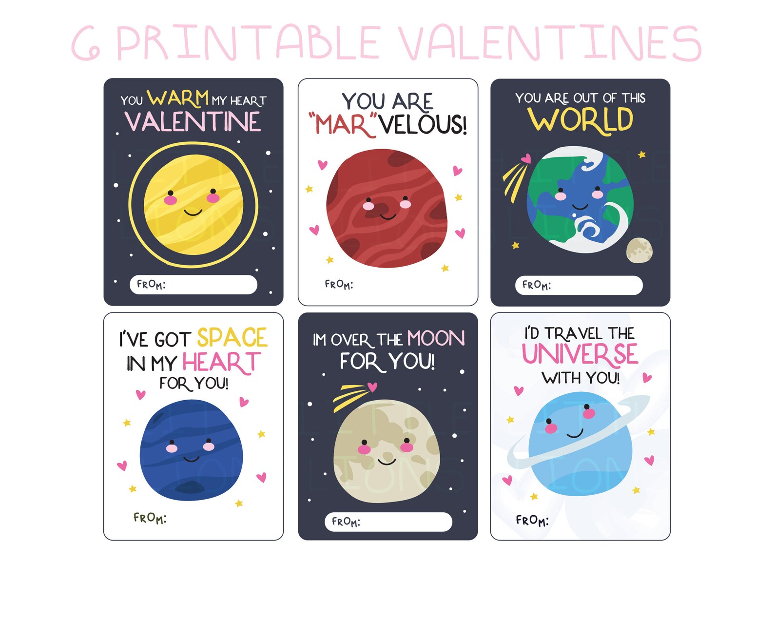 Solar System Valentine Cards, Printable Valentine Cards, Space ...