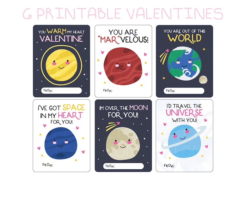 Solar System Valentine Cards Printable Valentine Cards Space - Etsy
