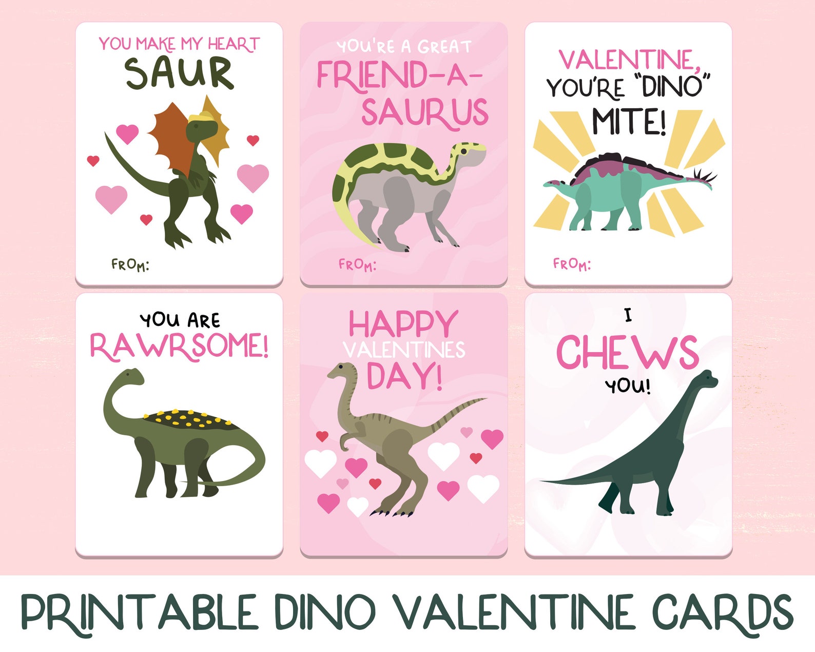 Dinosaur Valentine Cards Printable Valentine Cards Dino | Etsy