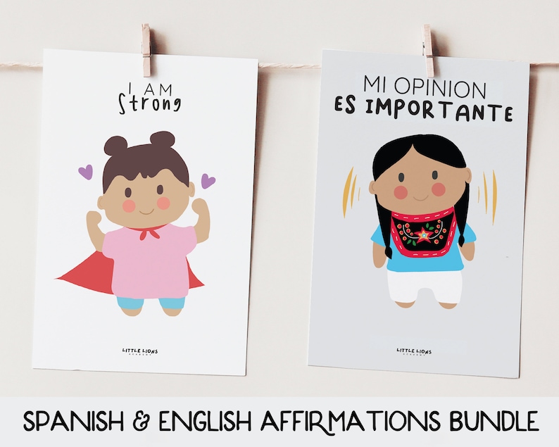 English and Spanish Affirmation Cards for Kids Printable | Etsy