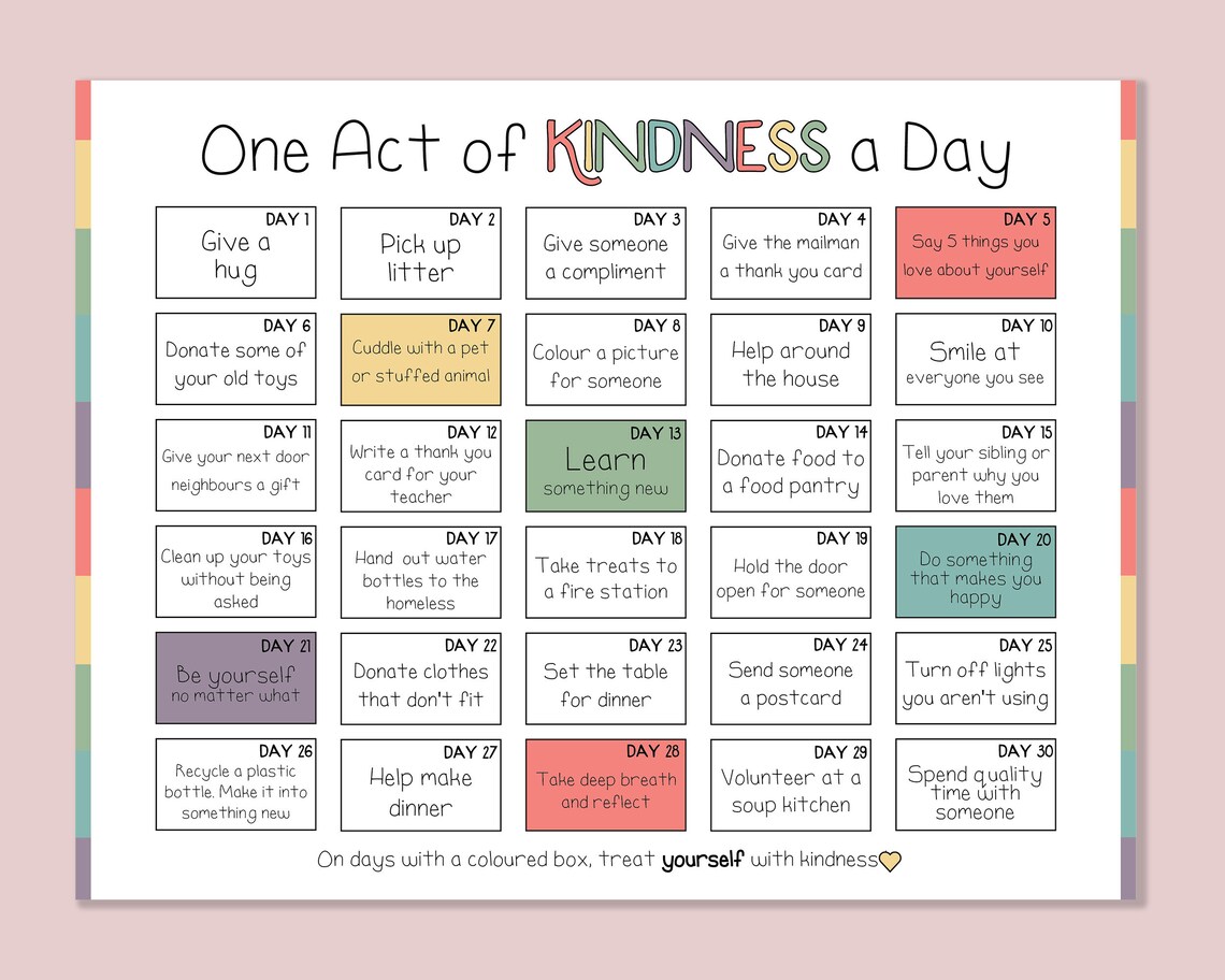 Random Acts of Kindness Preschool Calendar Kindness - Etsy Canada