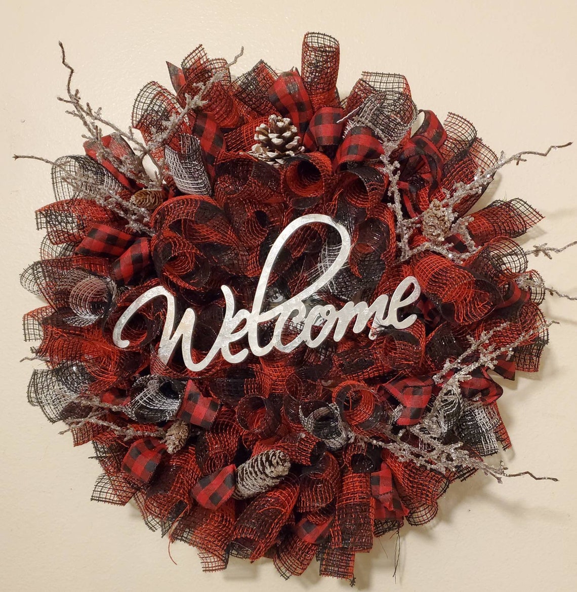 Winter Buffalo Plaid Welcome Wreath Free Priority Shipping - Etsy