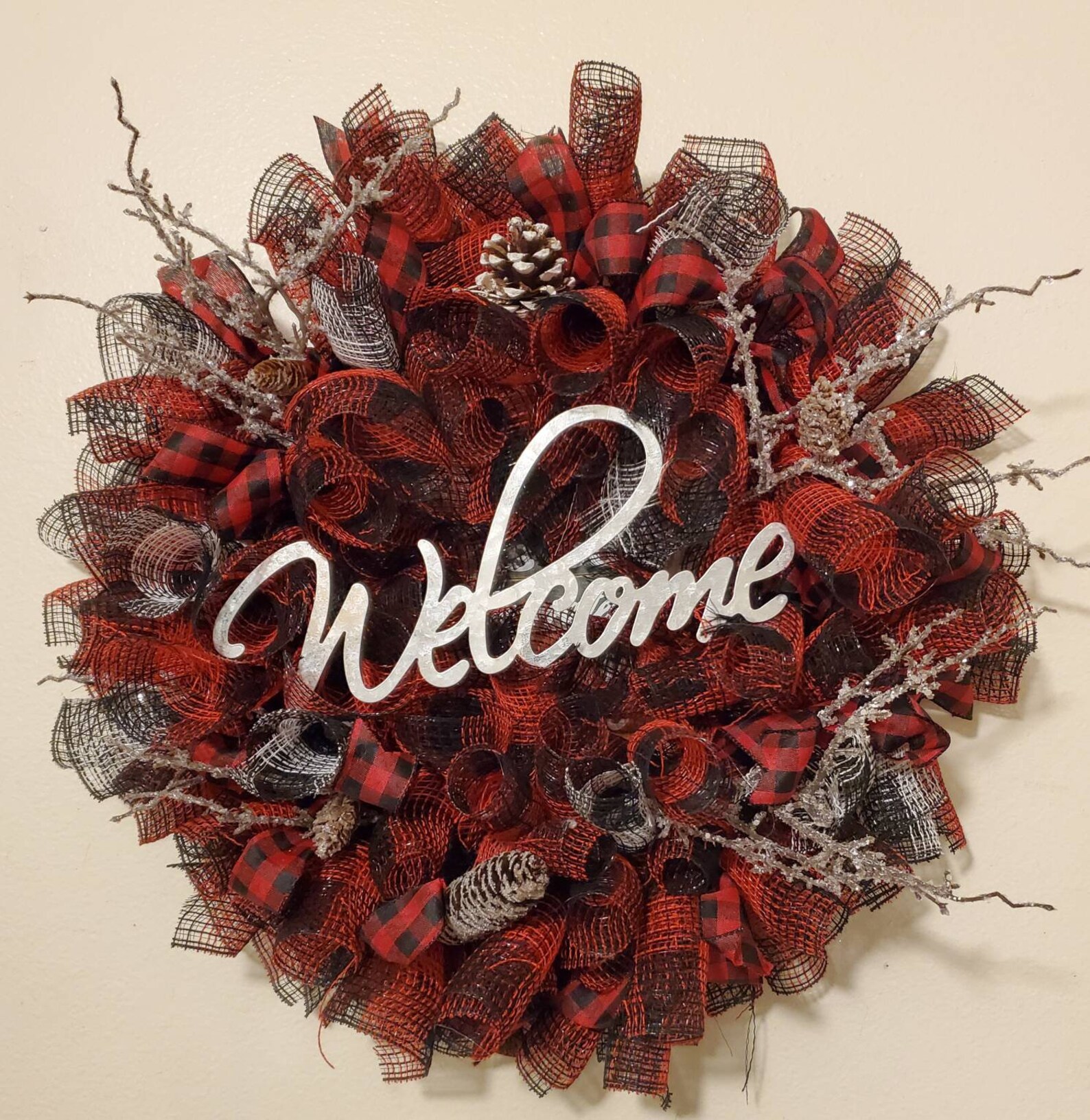 Winter Buffalo Plaid Welcome Wreath Free Priority Shipping - Etsy