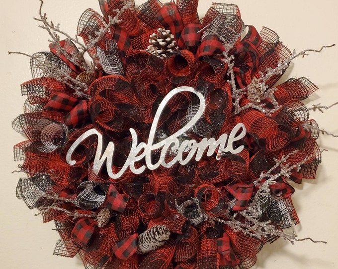 Winter Buffalo Plaid Welcome Wreath Free Priority Shipping - Etsy
