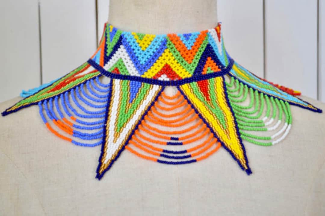African Zulu Handmade Beaded Collar Necklace Zulu Colours |tribal ...