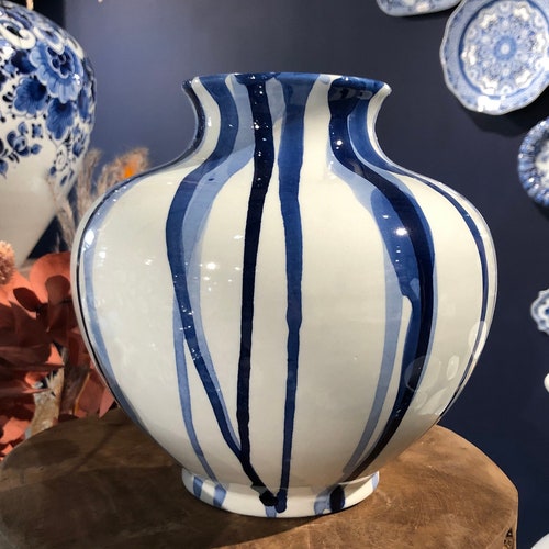 Modern Delft Blue Hand-painted Porcelain Ball Vase With - Etsy