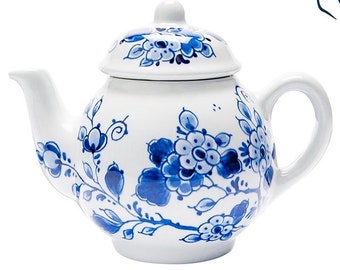 Delft Blue Teapot With Tulips Handmade and Hand-painted | Etsy