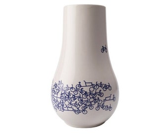 Modern Delft Blue Vase With Fun Bicycle Design | Etsy