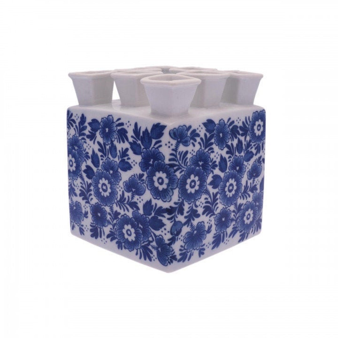 Delft Blue Porcelain Tulip Vase With Several Spouts, Unusual Square ...