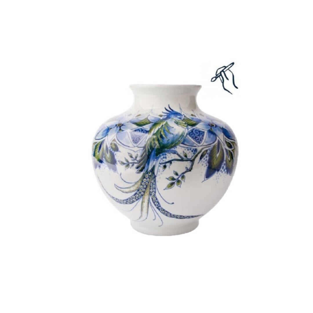 Delft Blue Ball Vase With Tropical Birds Fully Handmade - Etsy