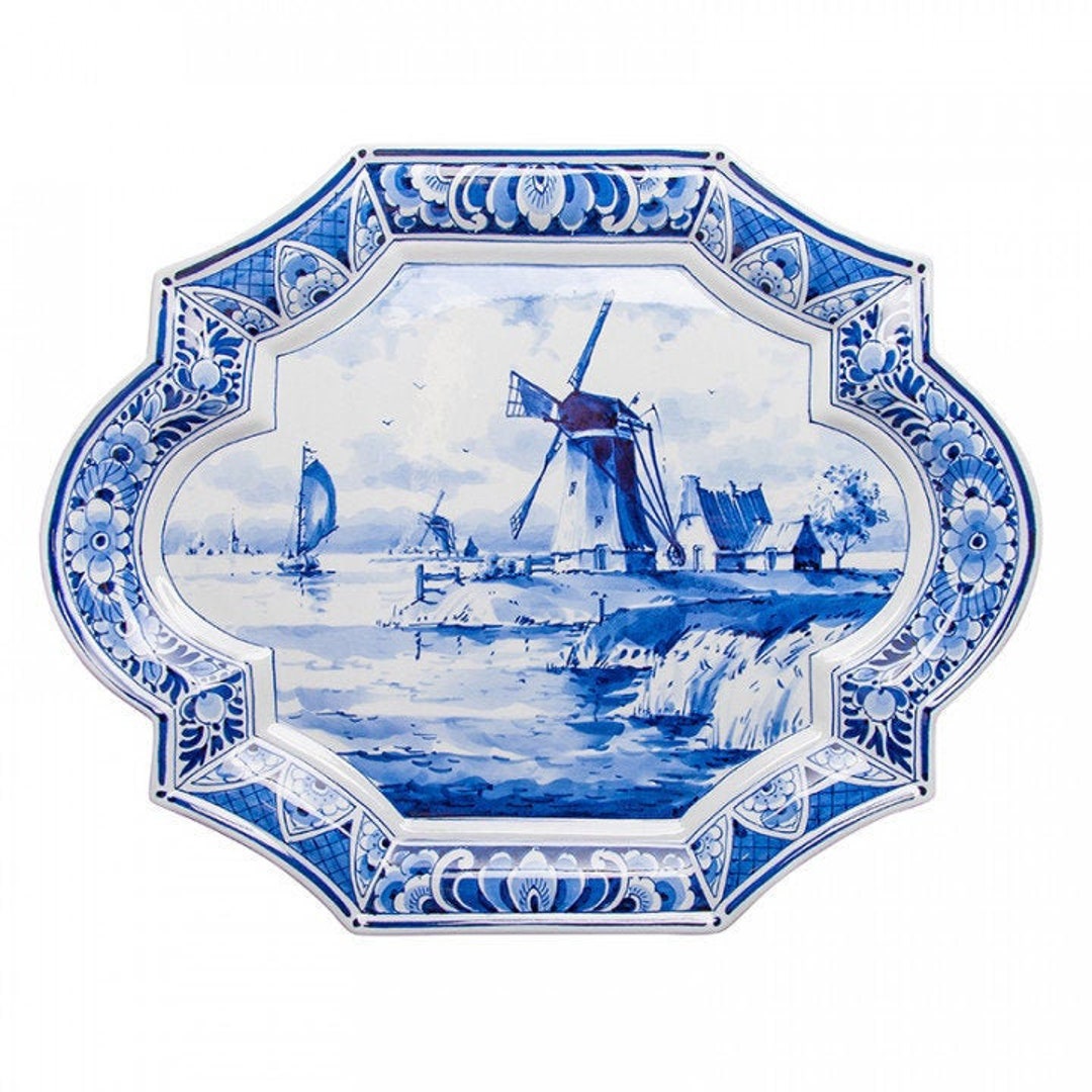 Delft Blue Porcelain Plate With Hand-painted Dutch Landscape With ...