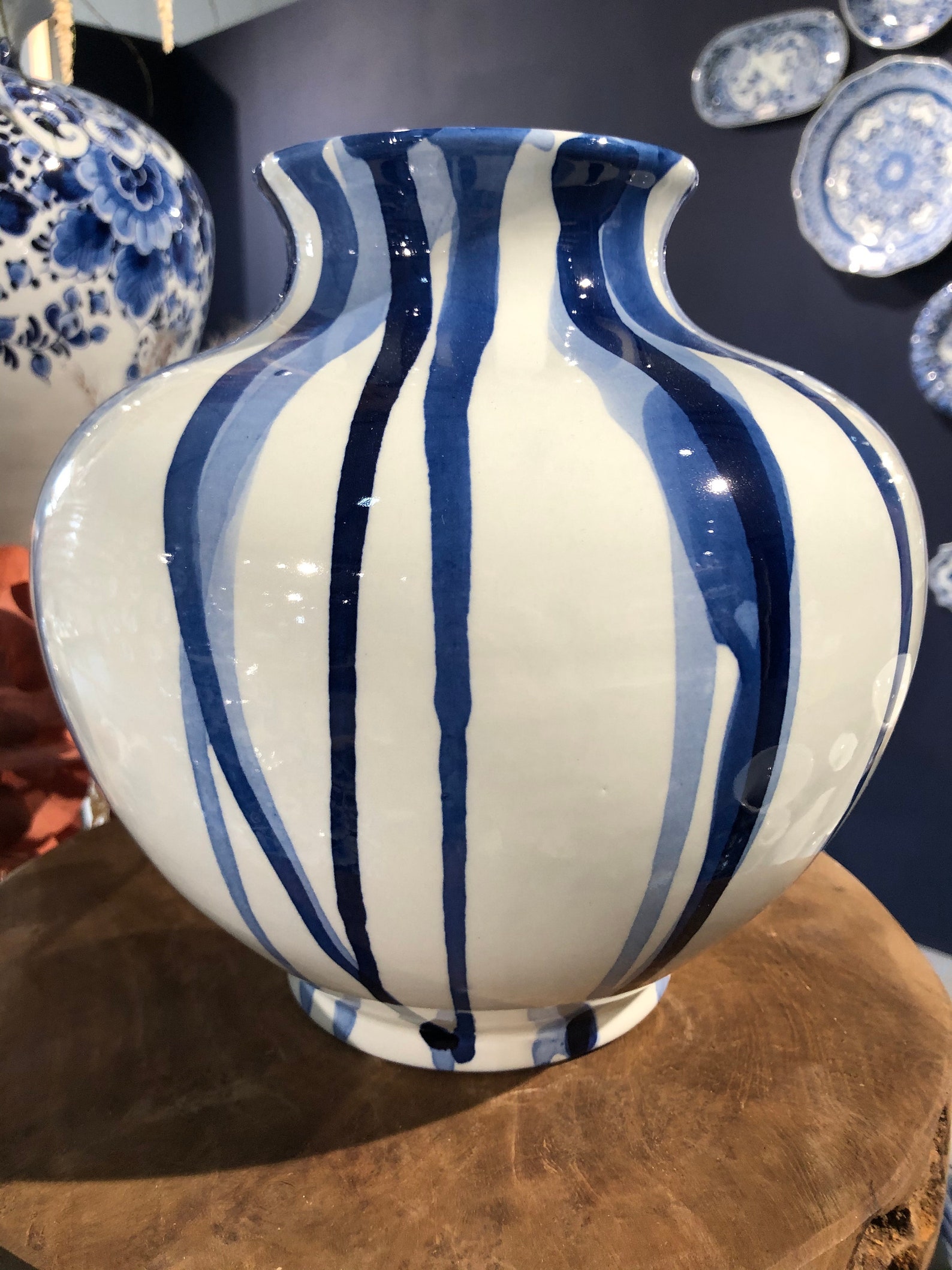 Modern Delft Blue Vase With Drip Effect Hand-painted - Etsy