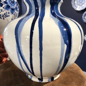 Modern Delft Blue Vase With Drip Effect, Hand-painted Porcelain Ball ...