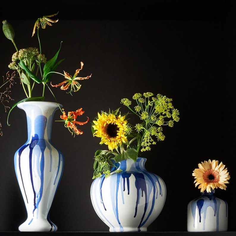 Modern Delft Blue Hand-painted Porcelain Ball Vase With - Etsy